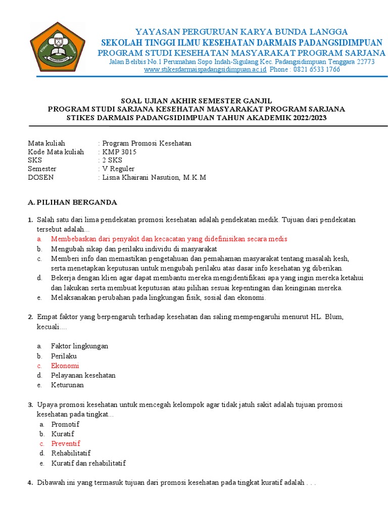 Soal UAS Promosi Kesehatan STIKES | PDF