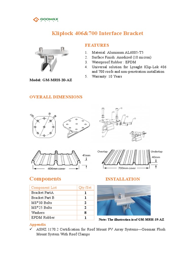 Goomax Datasheet-406&700 Kliplock - Au | PDF