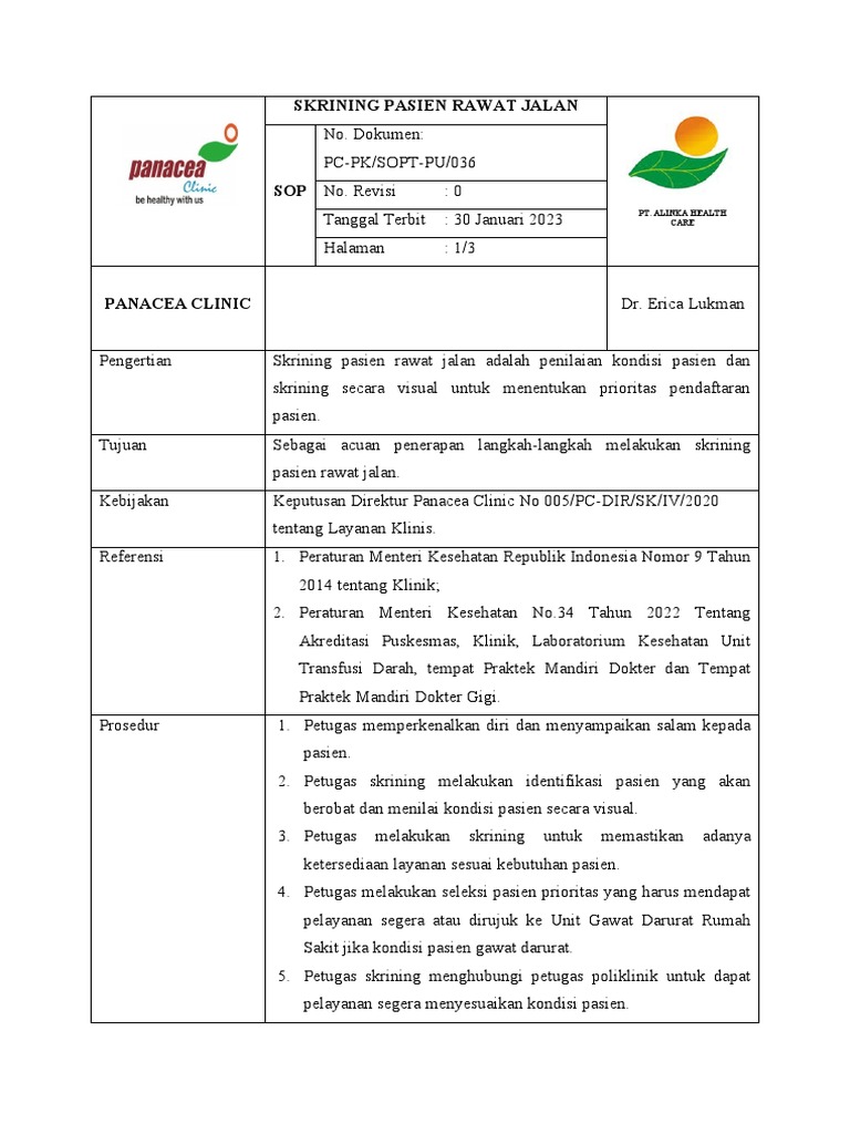 PKP 3.2 Sop Skrining Pasien Rawat Jalan | PDF | Sains & Matematika