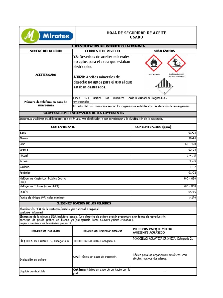 MSDS Aceite | PDF | Agua | Contaminación