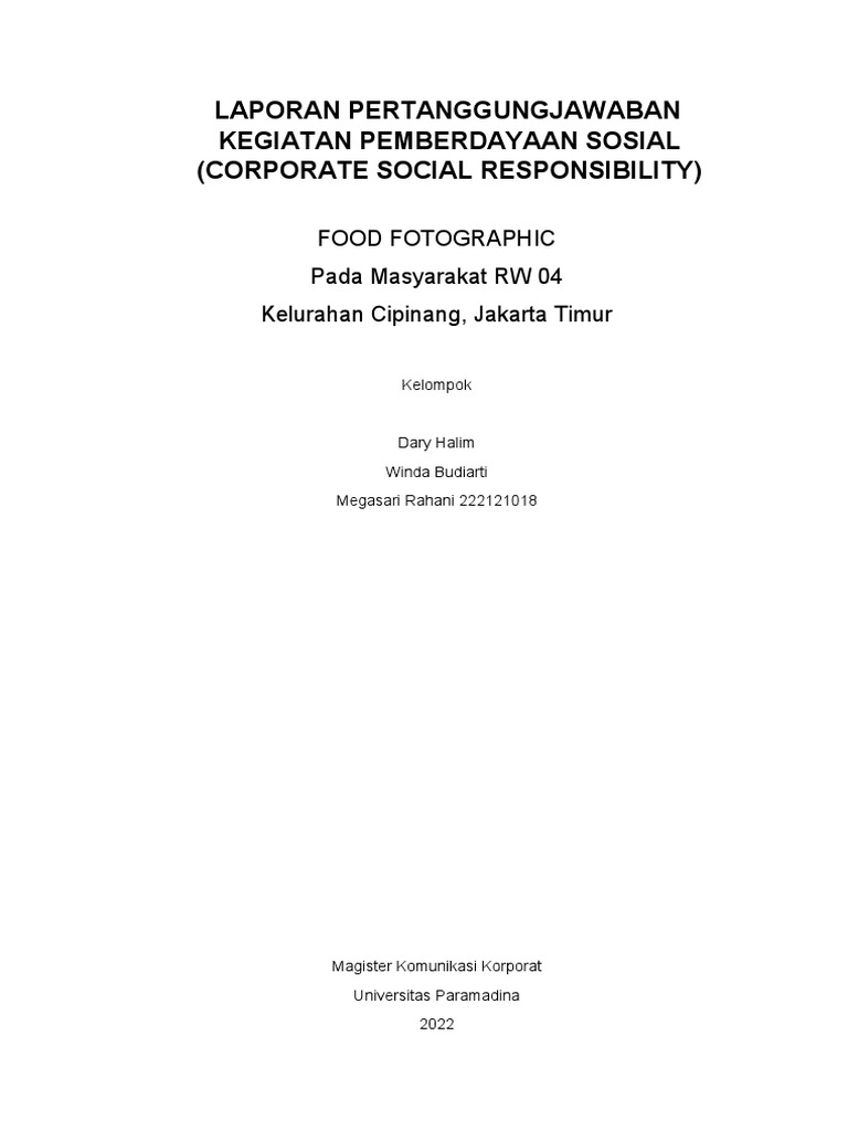 Laporan Pertanggungjawaban CSR | PDF