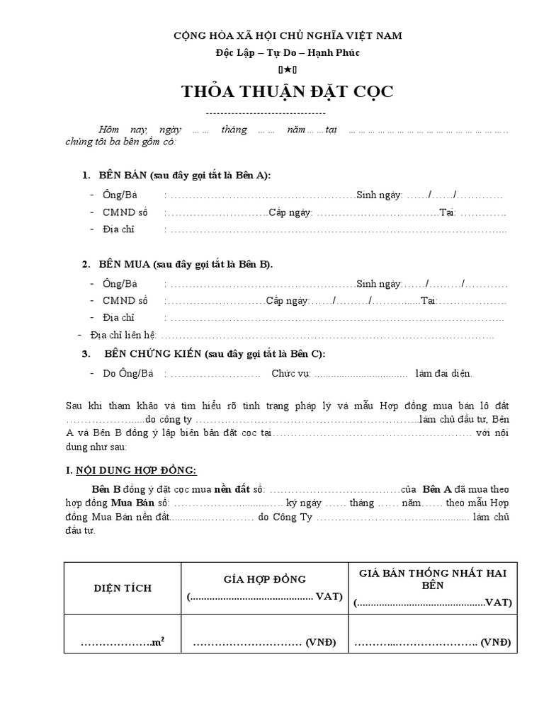 Thoa Thuan Dat Coc 3 Ben 12 | PDF