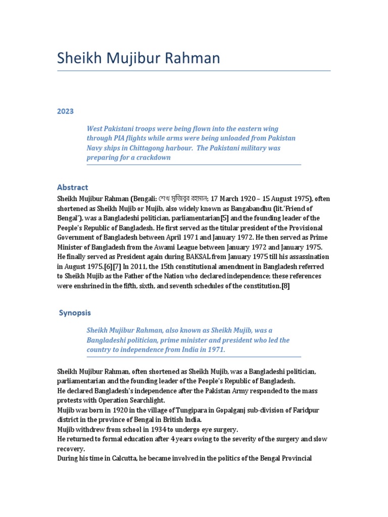 Sheikh Mujibur Rahman | PDF | Bangladesh | Asia