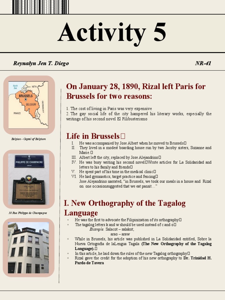 Rizal Activity | PDF | Tagalog Language | Cost Of Living