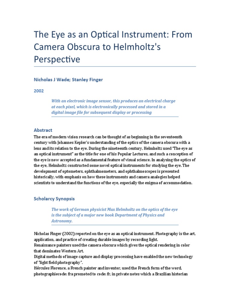 The Eye As An Optical Instrument From Camera Obscura To Helmholtz S ...