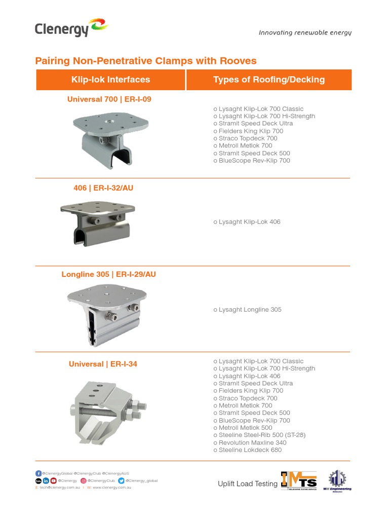 Pairing Clenergy KlipLok Interface With Rooves Solar Racking | PDF | Structural Engineering ...