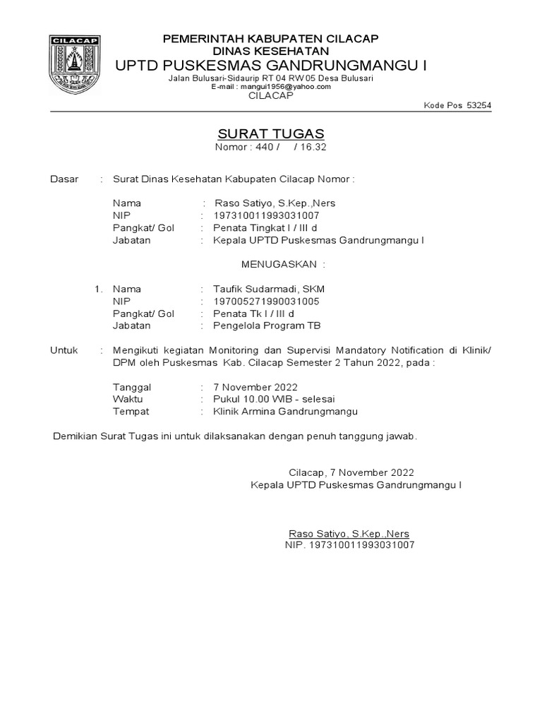 Contoh Surat Tugas | PDF