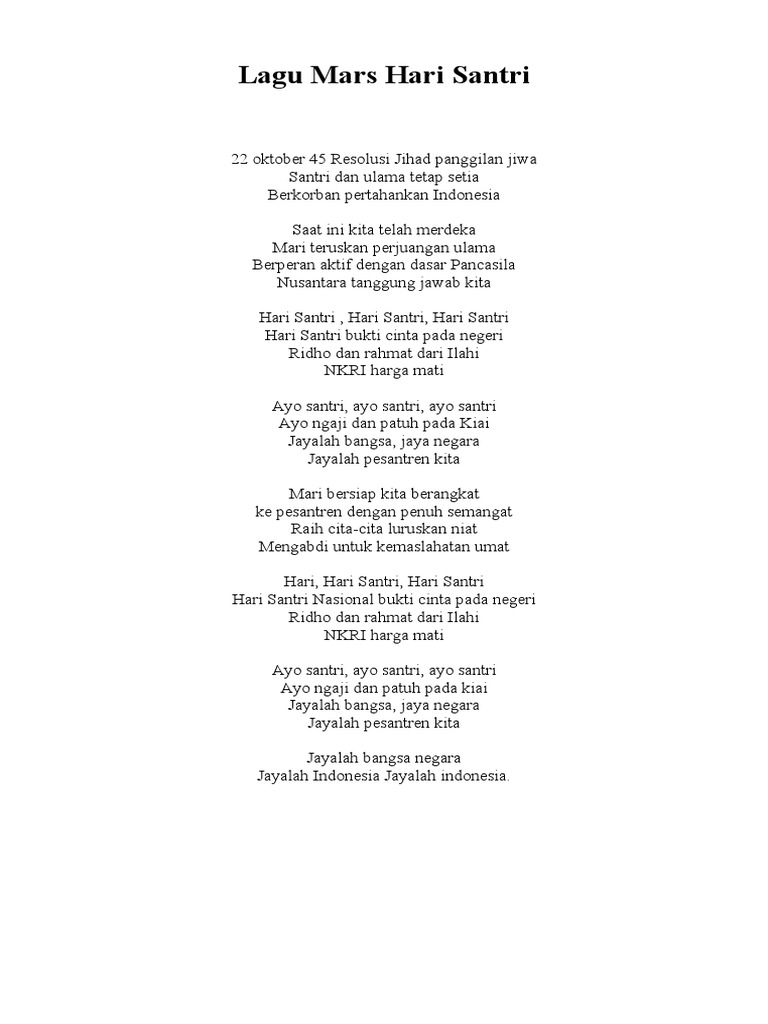 Lagu Mars Hari Santri | PDF | Puisi