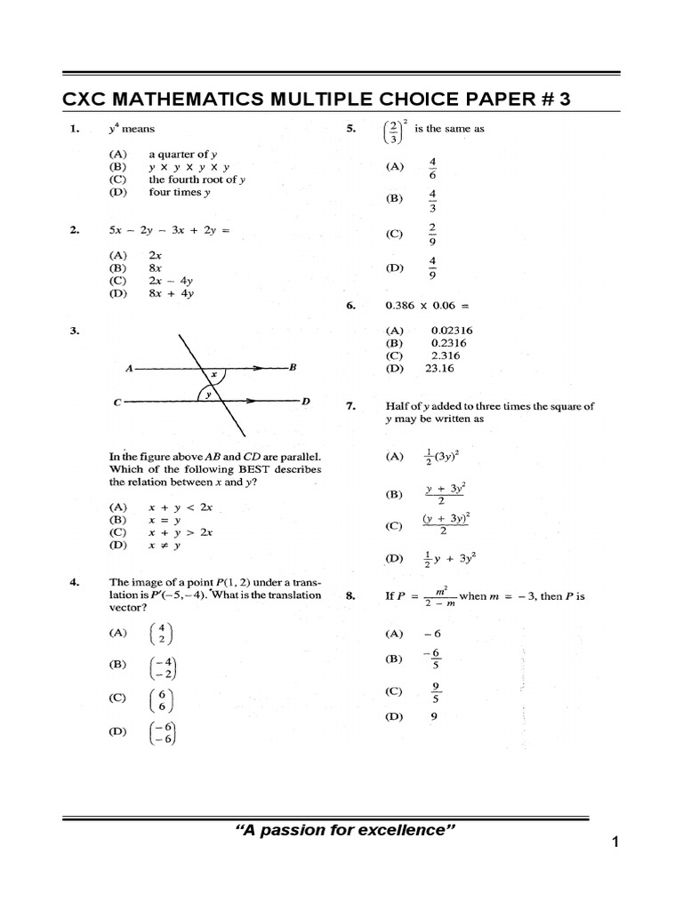 Cxc Math Multiple Choice Paper 3 Pdf