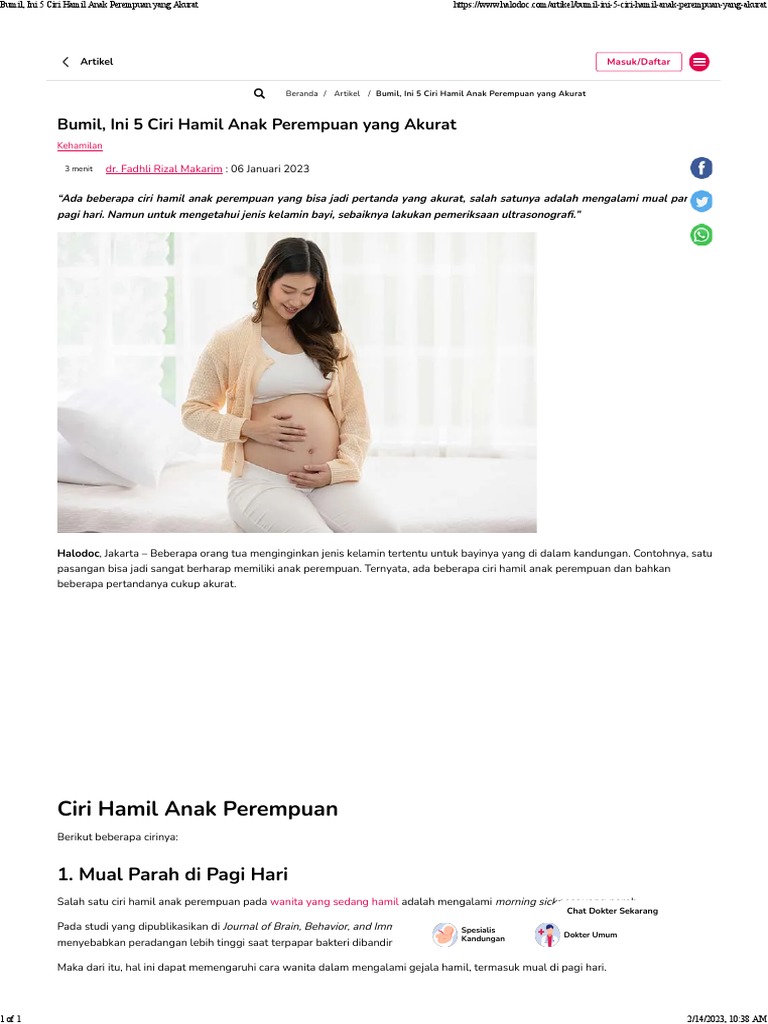 Bumil, Ini 5 Ciri Hamil Anak Perempuan Yang Akurat | PDF