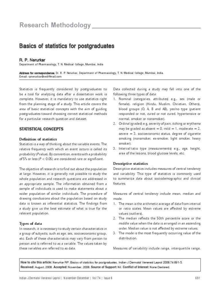 Basics of Statistics for Postgraduates | PDF | Statistical Hypothesis ...