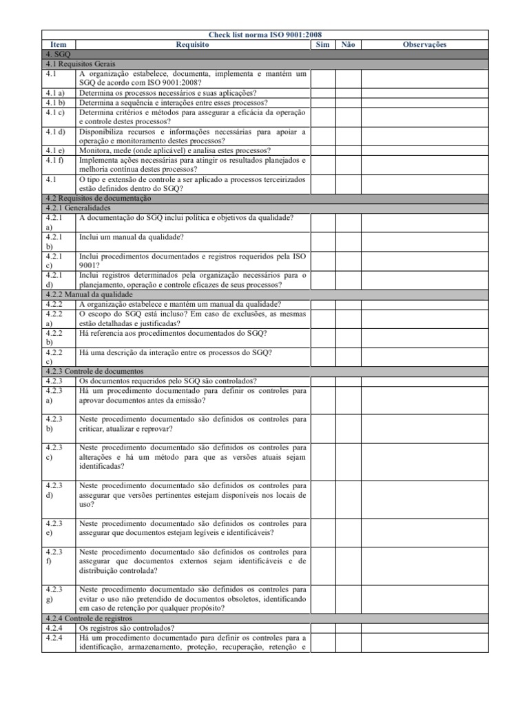 Check List Norma ISO 9001