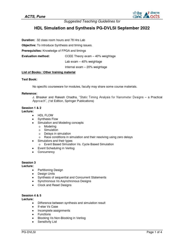 Hdl Simulation And Synthesis Pdf Hardware Description Language Logic Synthesis