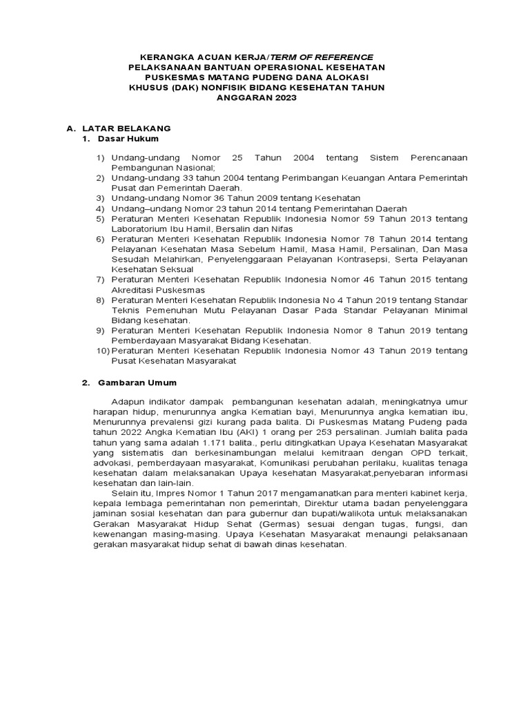 TOR Pelaksanaan Skrining Kesehatan Pada Anak Usia Sekolah Dan Remaja | PDF