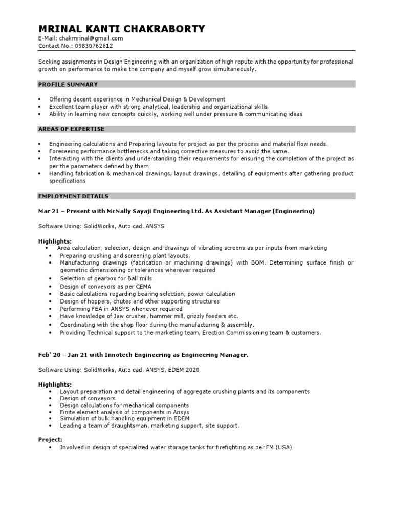 Resume - Mrinal Kanti Chakraborty | PDF | Engineering | Computer Aided Design