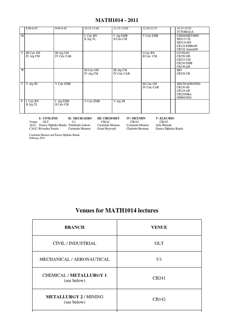 2011 Math Timetable | PDF | Science & Mathematics | Technology ...