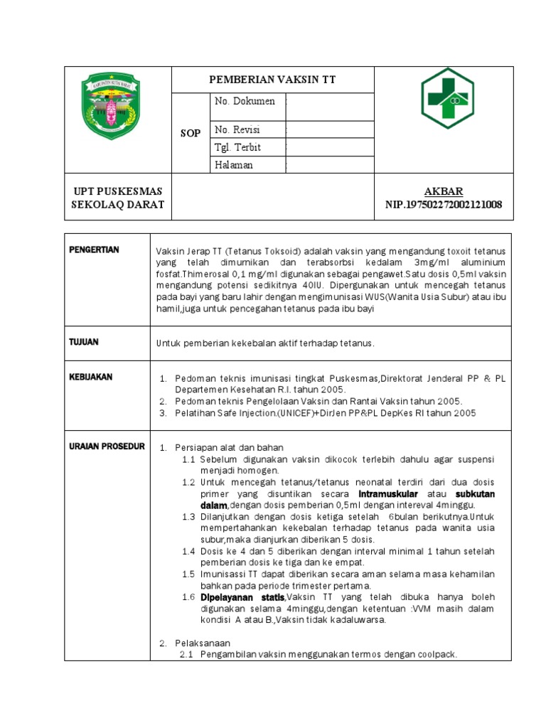Panduan Pemberian Vaksin TT | PDF
