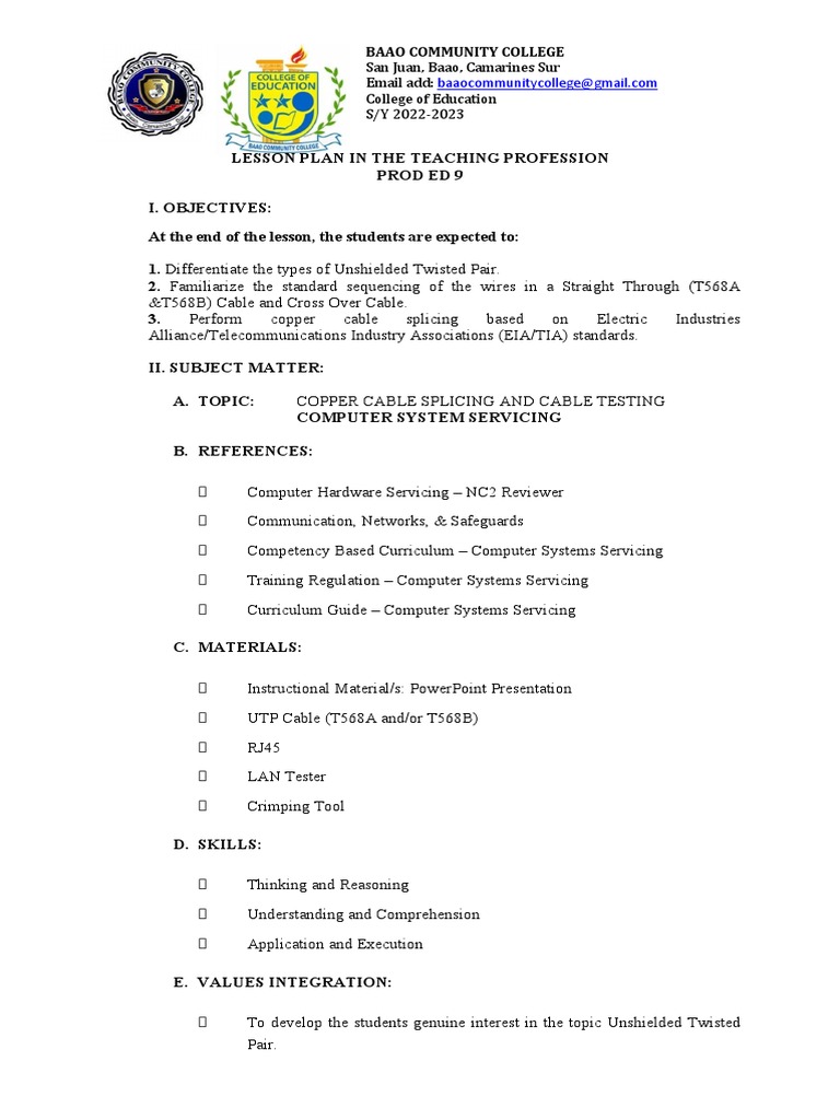 LESSON PLAN TEMPLATE For BCC | Download Free PDF | Electrical ...