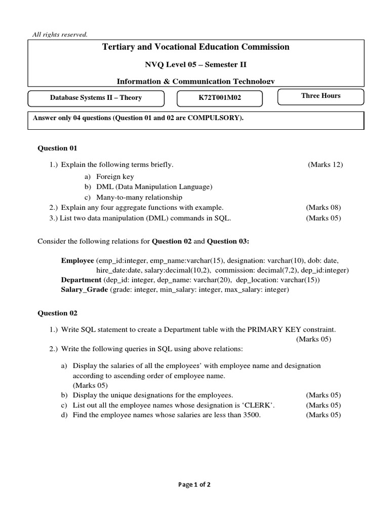 DatabaseSystem II | PDF | Sql | Information Technology