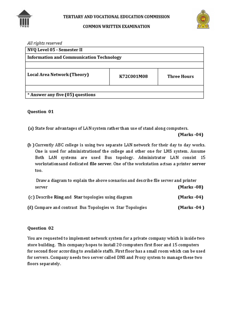 Local Area Network Final Paper Theory 2 | PDF | Computer Network ...