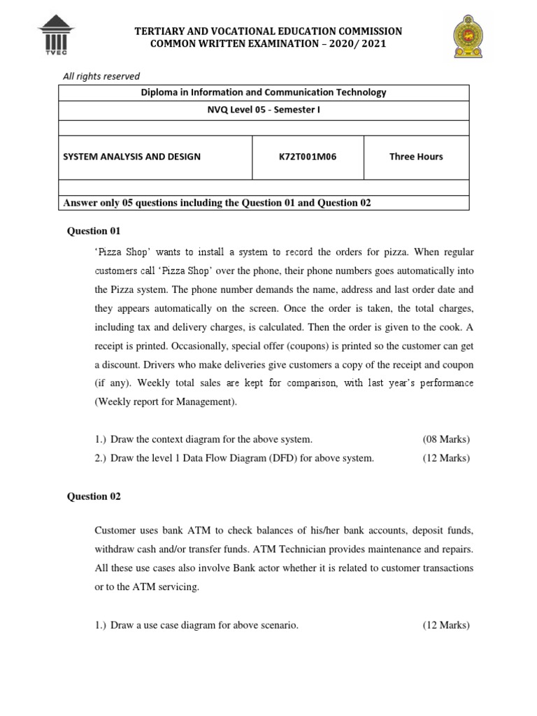 Exam Questions on System Analysis & Design | PDF | Computing | Business