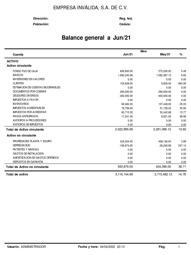 Balance Gral | PDF | Contabilidad | Industrias de servicio