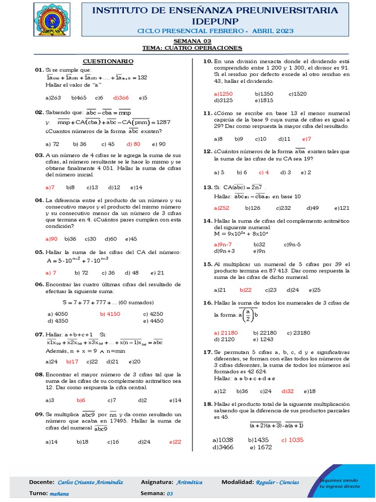 Aritmetica - s03 - Regular 2023 - 1 | PDF | División (Matemáticas ...