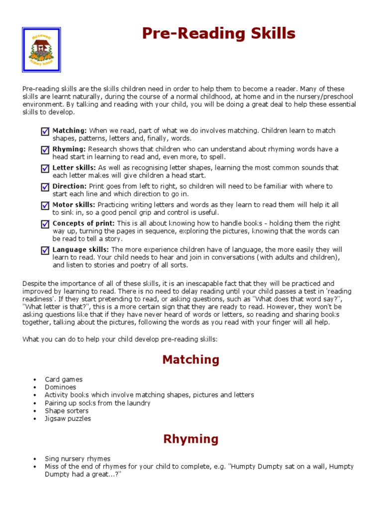 Pre Reading Skills Xmbyse | PDF | Behavior Modification | Human ...