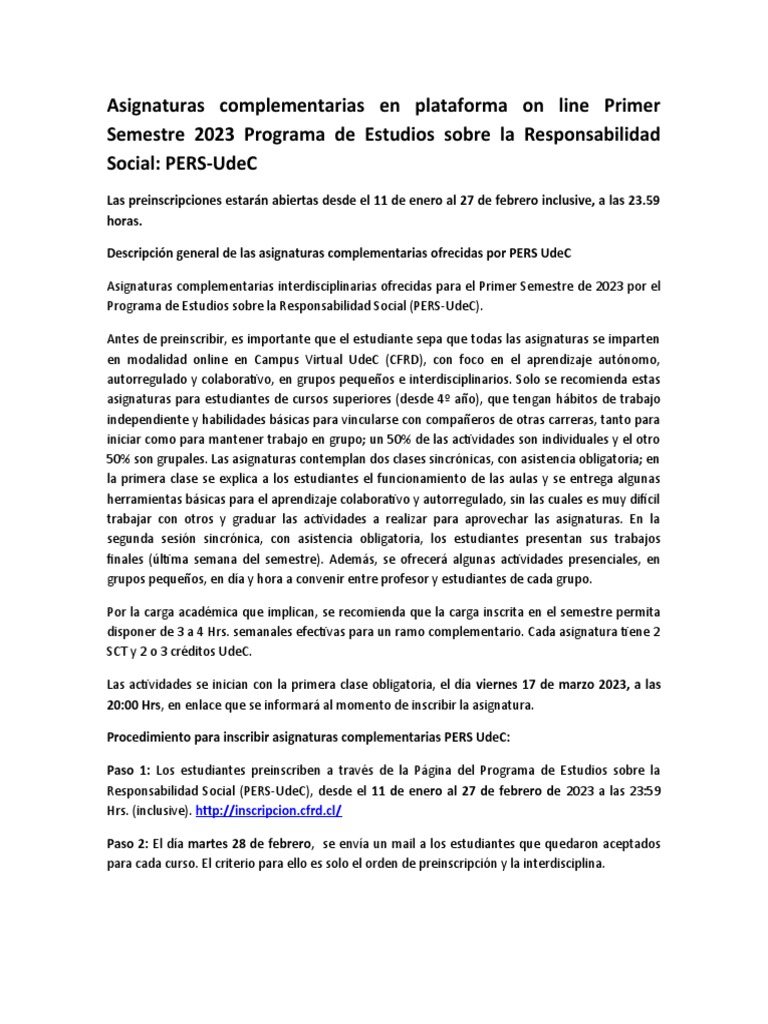Asignaturas Complementarias UdeC 2025-2 | PDF | Aprendizaje | Responsabilidad social corporativa