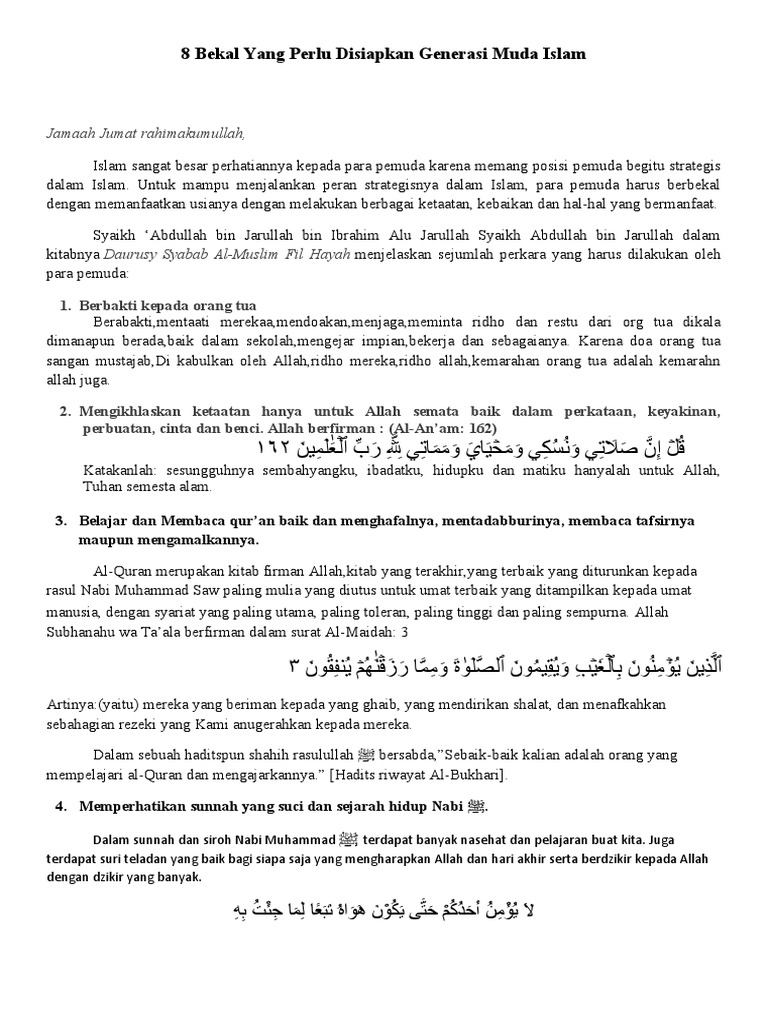 Bekal Yang Perlu Disiapkan Generasi Muda Islam | PDF