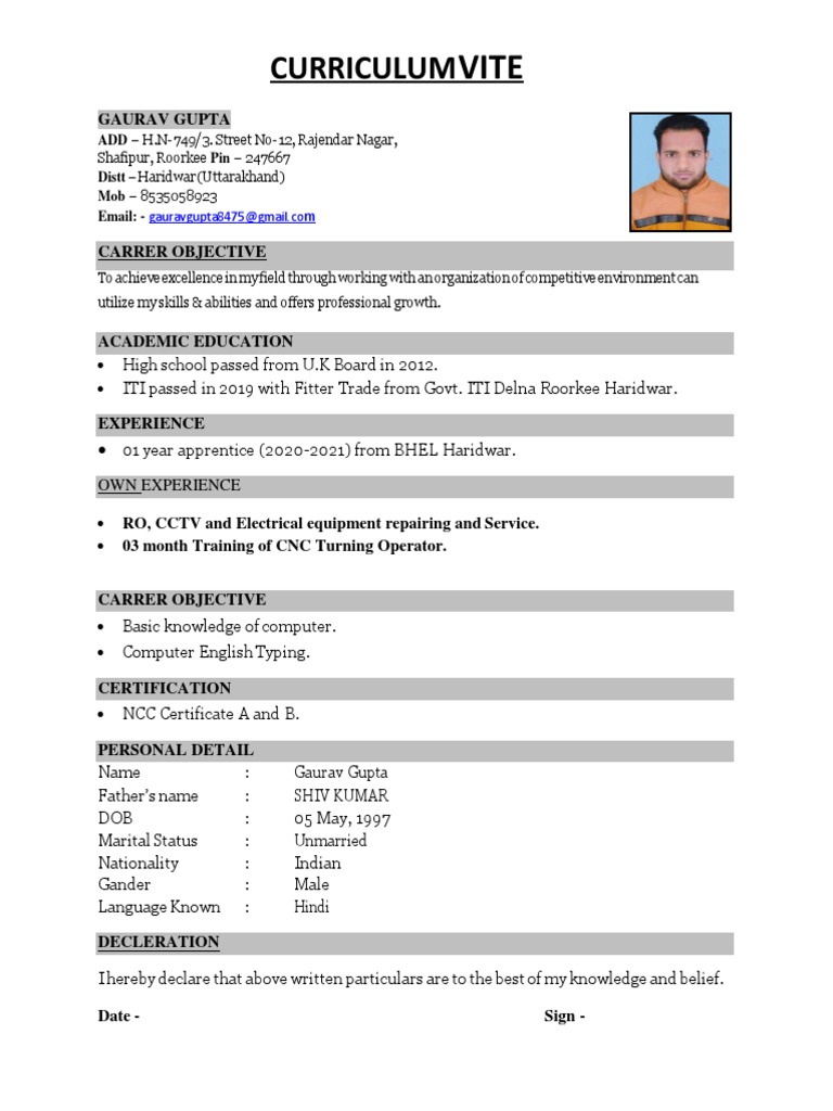 Curriculum Vite Gaurav | PDF