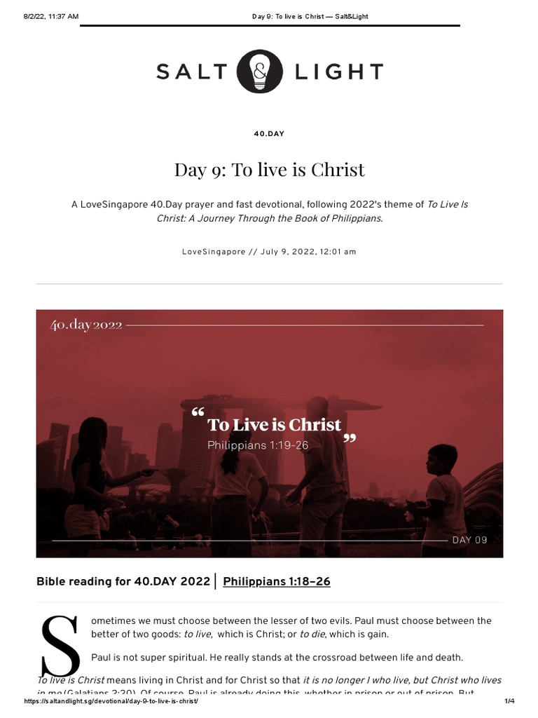 Day 9 To Live Is Christ Salt Light Pdf Jesus Paul The Apostle