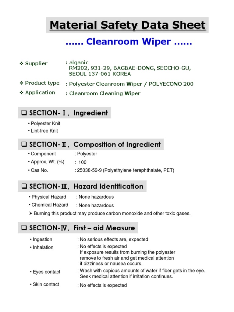 MSDS Polyester Wiper | PDF | Combustion | Polyester
