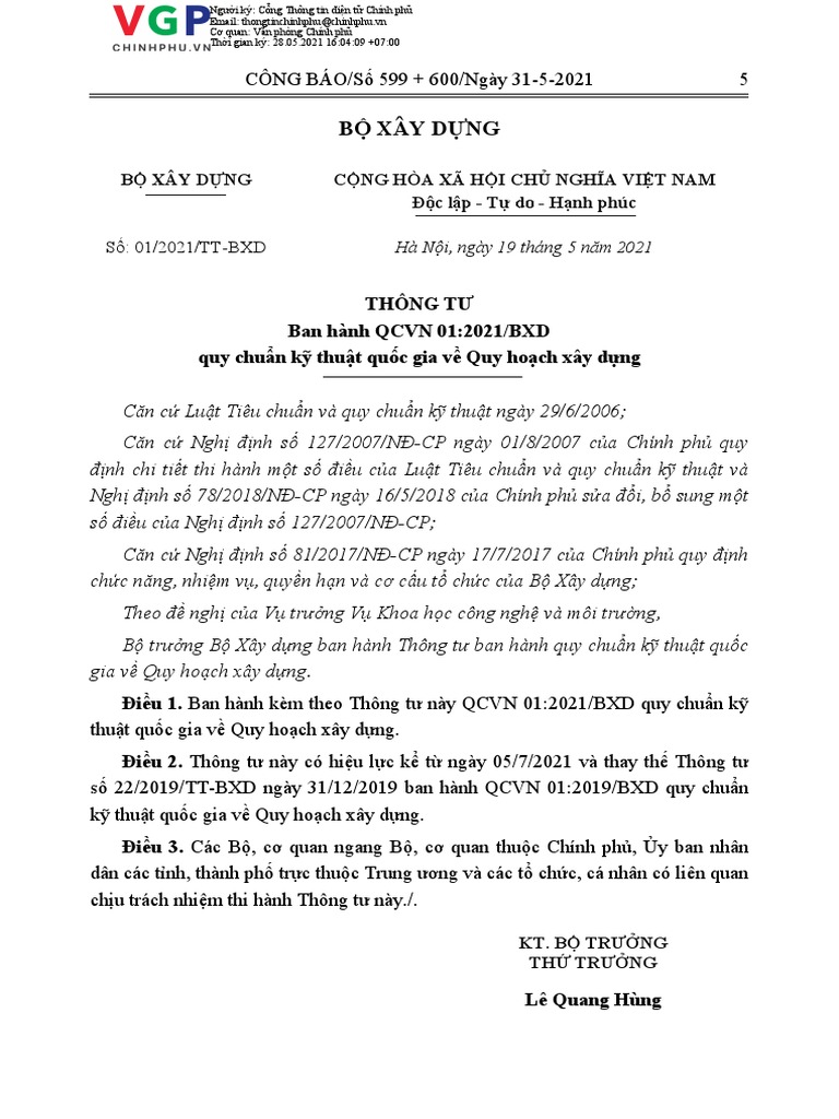 QCVN 01-2021-Quy Hoach Xay Dung | PDF