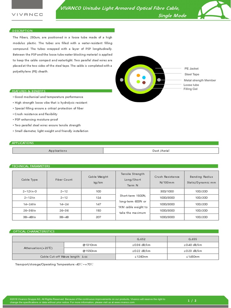 VIVANCO Unitube Light - Armoured Optical Fibre Cable, Single Mode | PDF | Optical Fiber ...