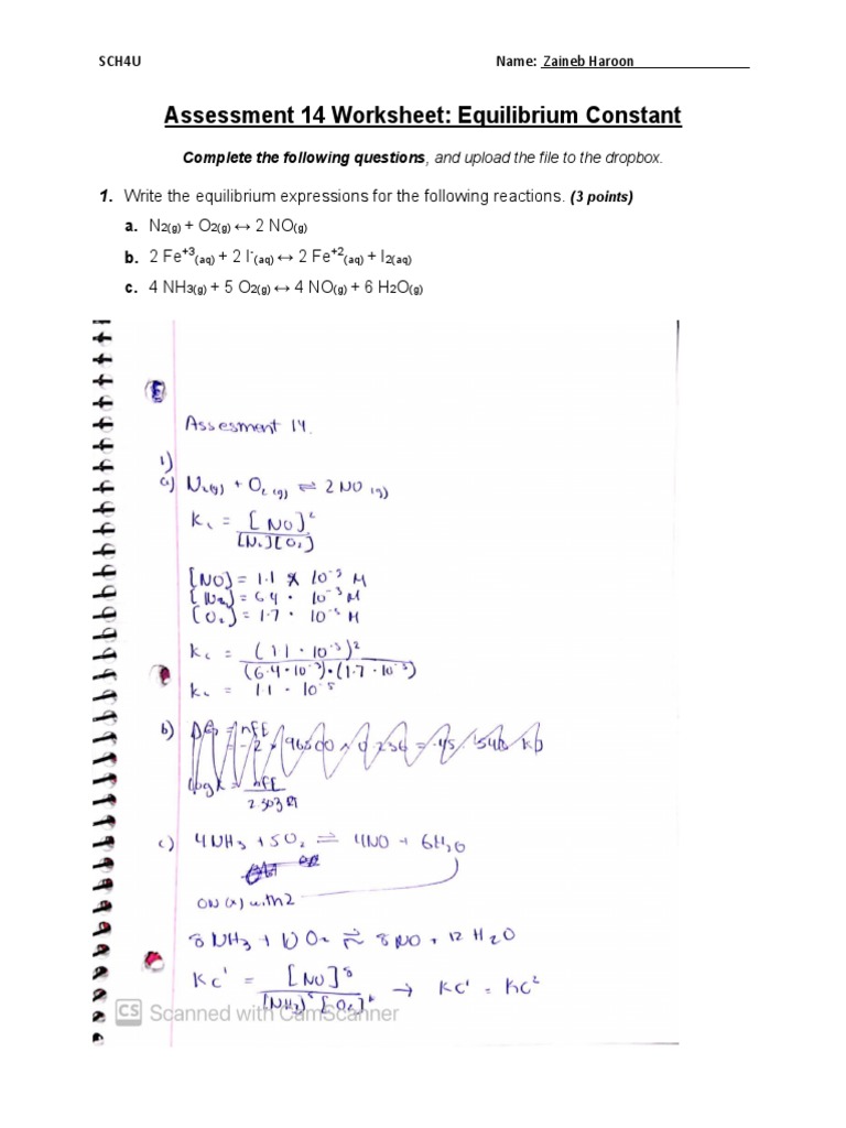 Equilibrium Constant Calculation Worksheet | PDF | Chemical Equilibrium | Methane