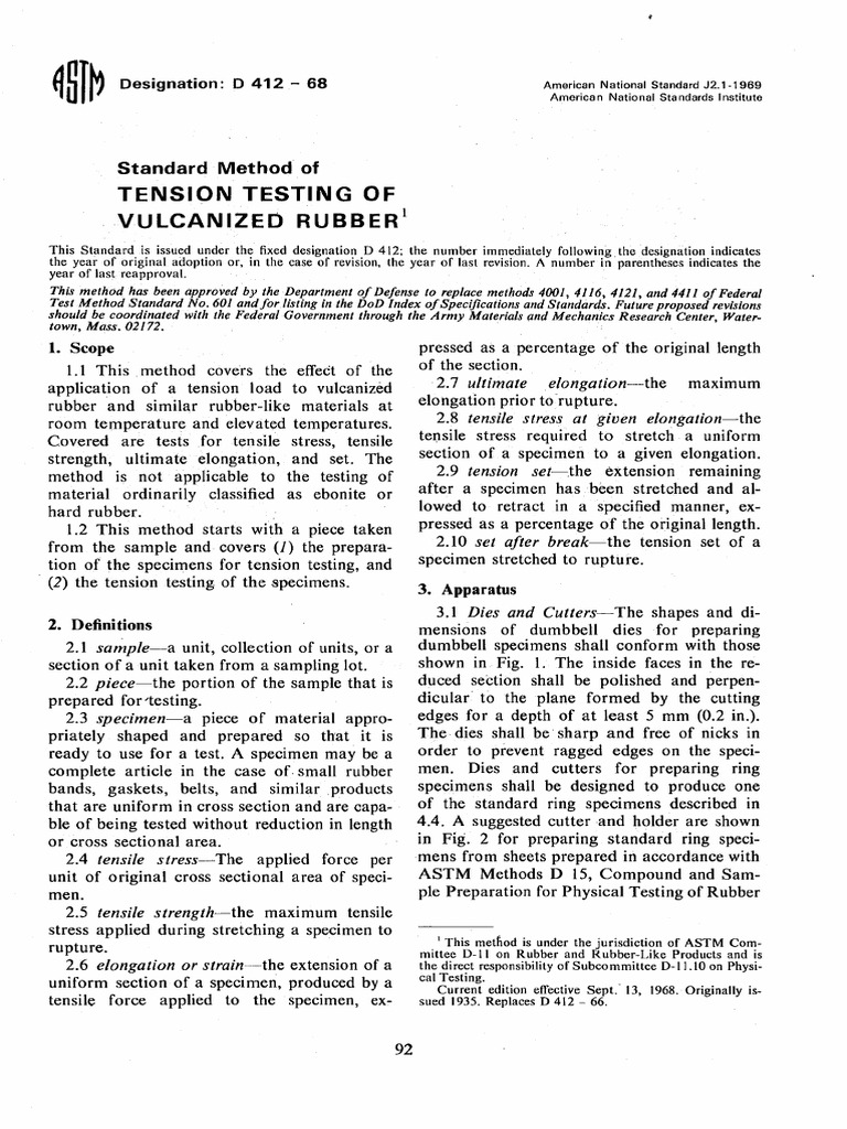 ASTM D412-68 - Tension Test For Vulcanized Rubber | PDF