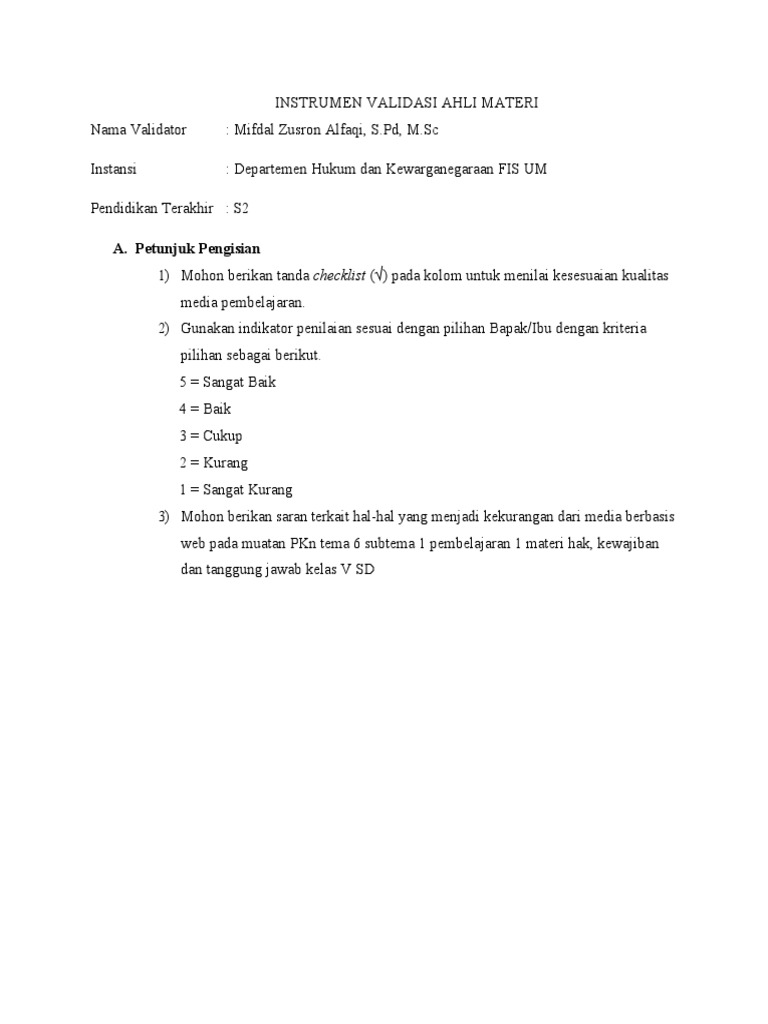 Instrumen Validasi Ahli Materi (Fix) | PDF