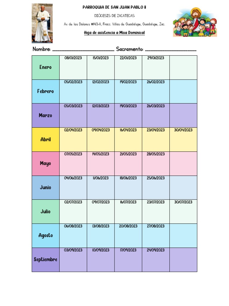 Hoja de Asistencia A Misa Dominical | PDF