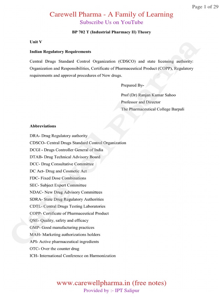 Unit 5 Industrial Pharmacy 2 7th Sem | PDF | Pharmaceutical Industry ...