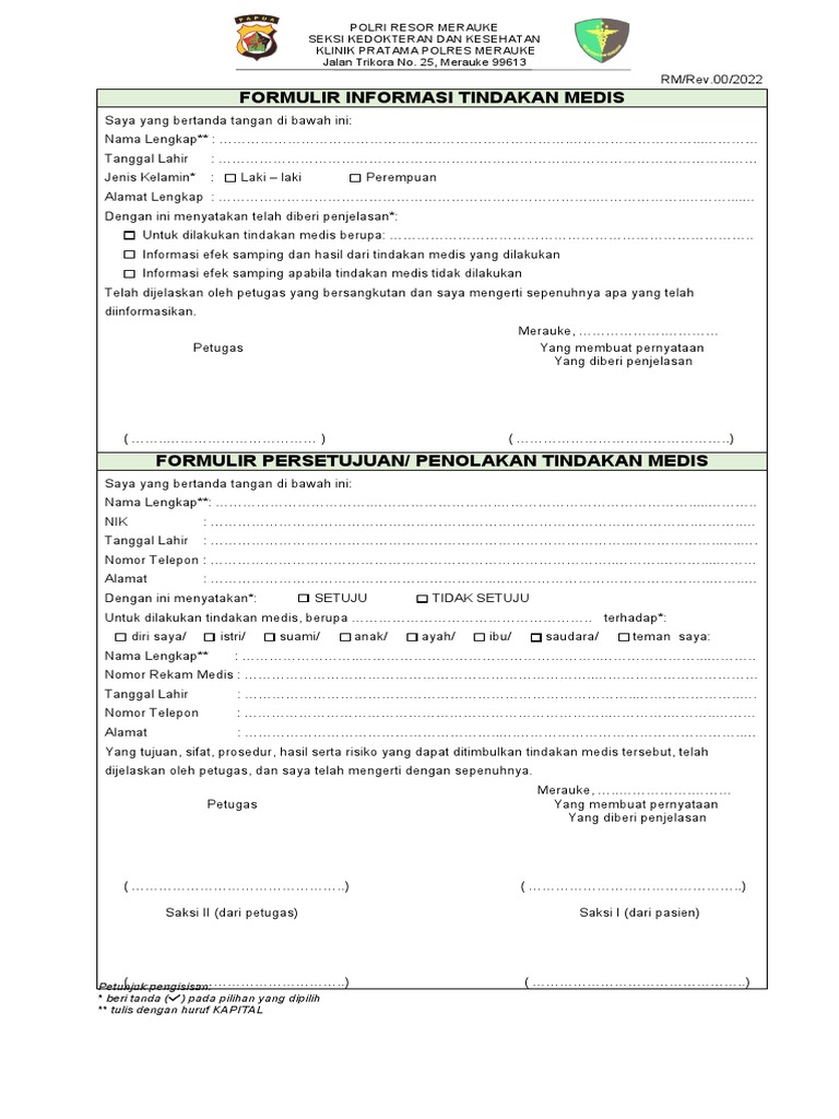 RMJ Formulir Informasi Dan Persetujuan-Penolakan Tindakan | PDF