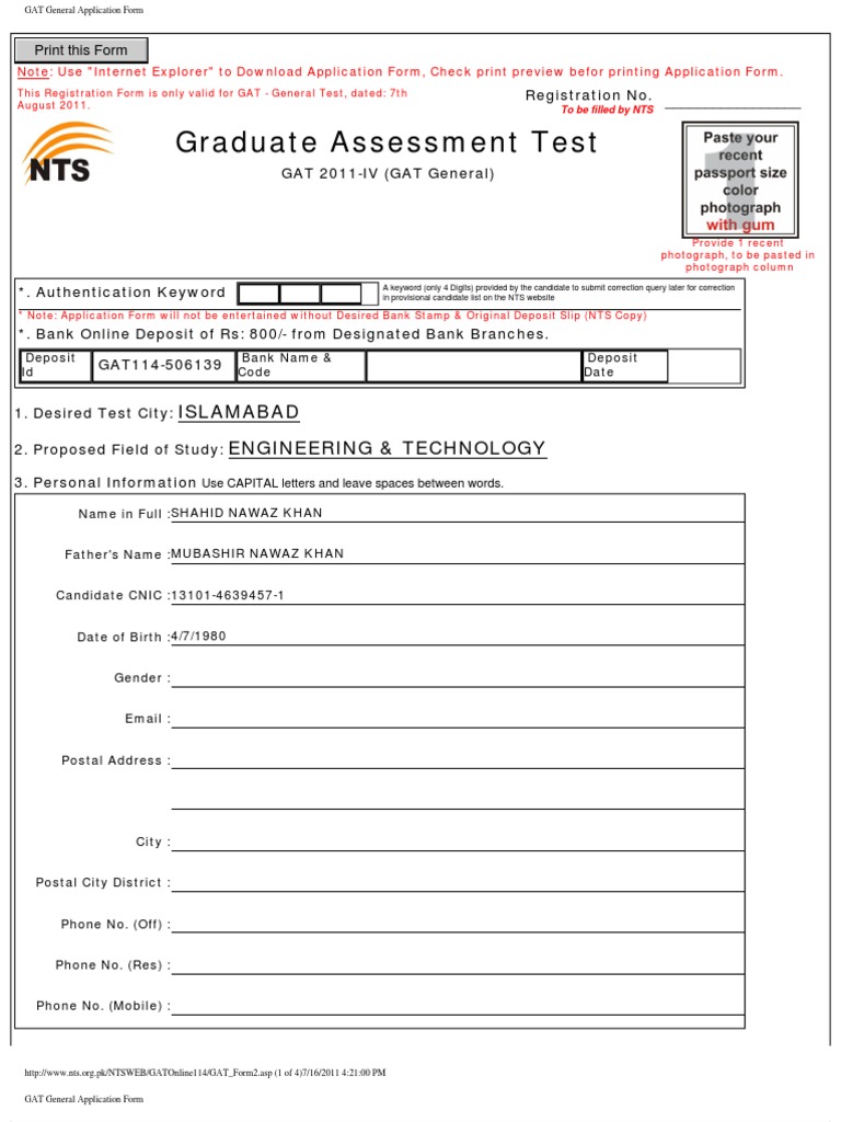 GAT General Application Form | PDF | Computing | Communication