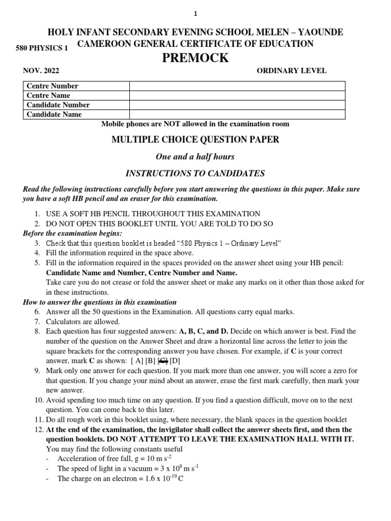 Physics Exam Instructions | PDF | Waves | Electromagnetic Radiation