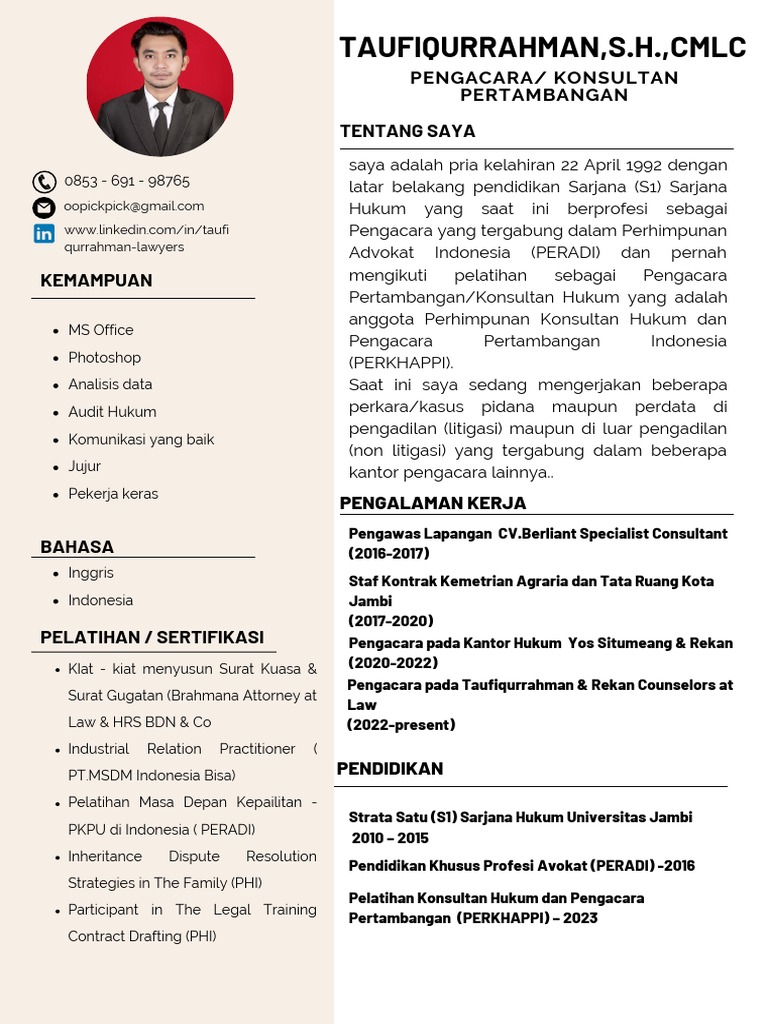 CV Taufiqurrahman, S H, CMLC | PDF