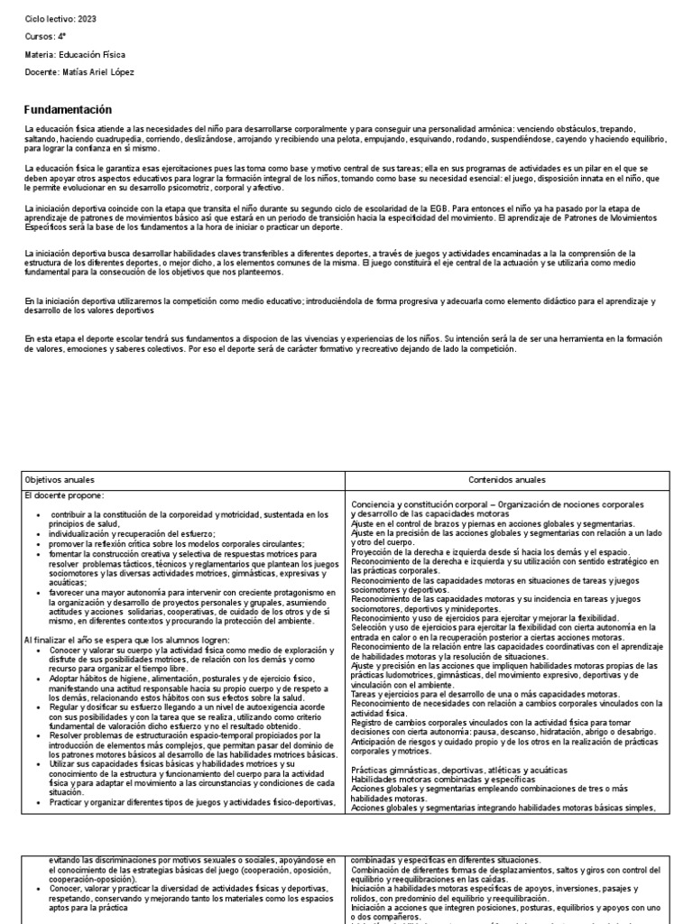 Planificacion Anual 4to | PDF | Aprendizaje | Evaluación