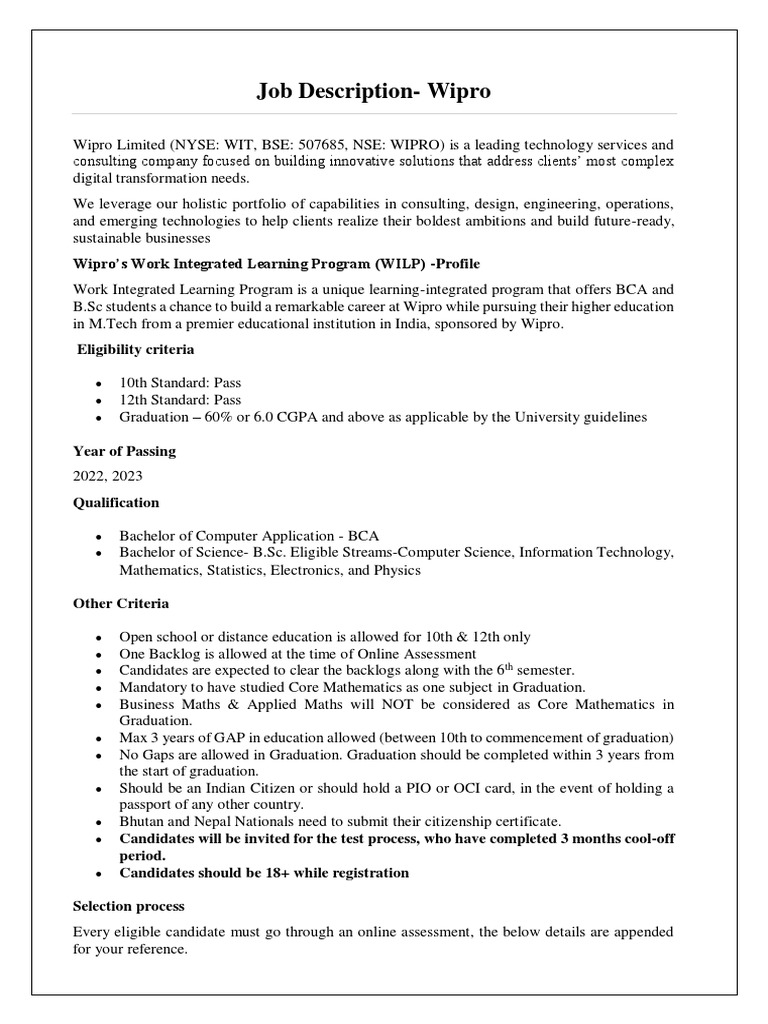 Job Description-Wipro | PDF | Mathematics