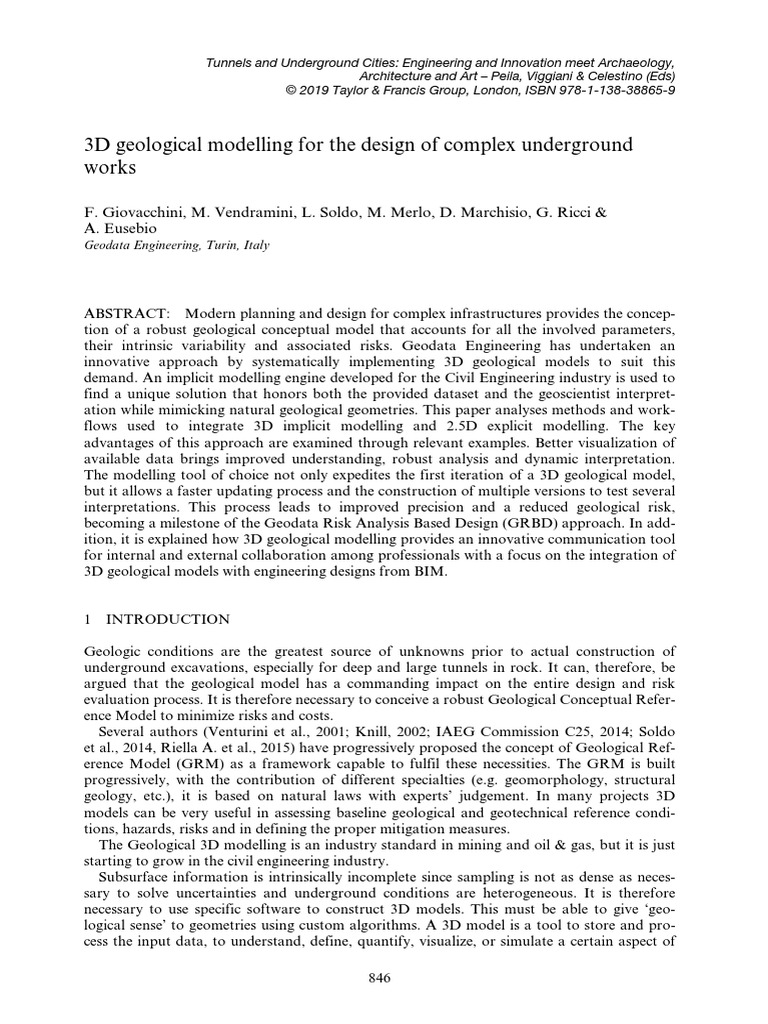3D Geological Modelling For The Design of Complex Underground Works ...
