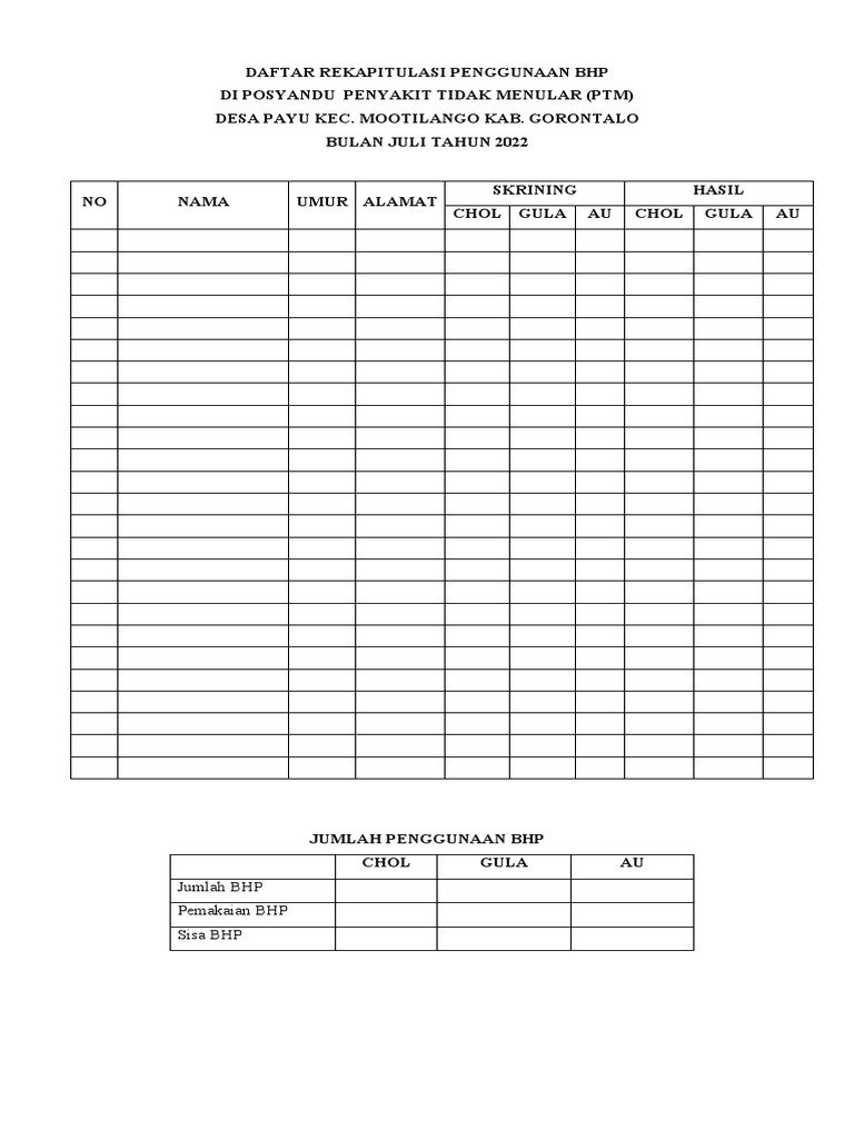 Daftar Rekapitulasi Penggunaan BHP | PDF