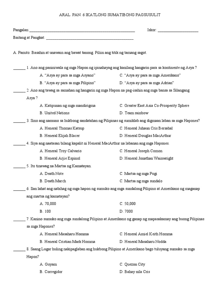 Aral. Pan q2 Summative 4 | PDF