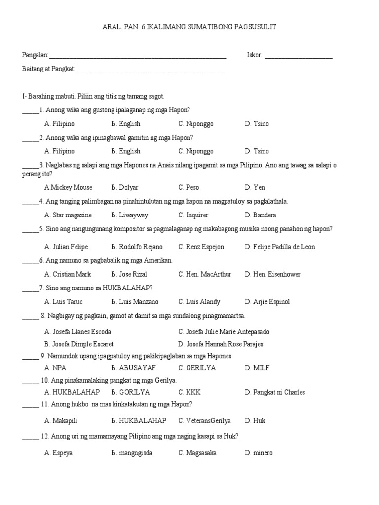 Aral. Pan. q2 Summative 5 | PDF
